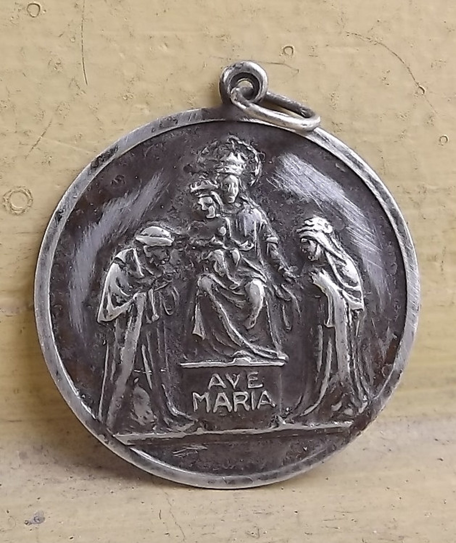 Ave Maria Vintage Silver Religious Medal on 18 Sterling - Etsy