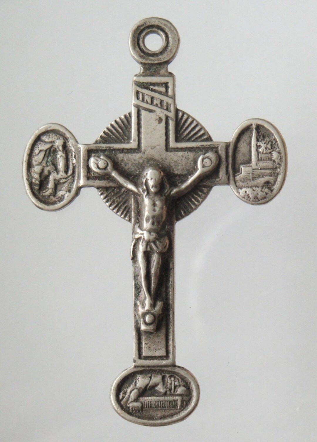 Vintage Crucifix Medal to Remember Lourdes Religious Pendant on Black ...