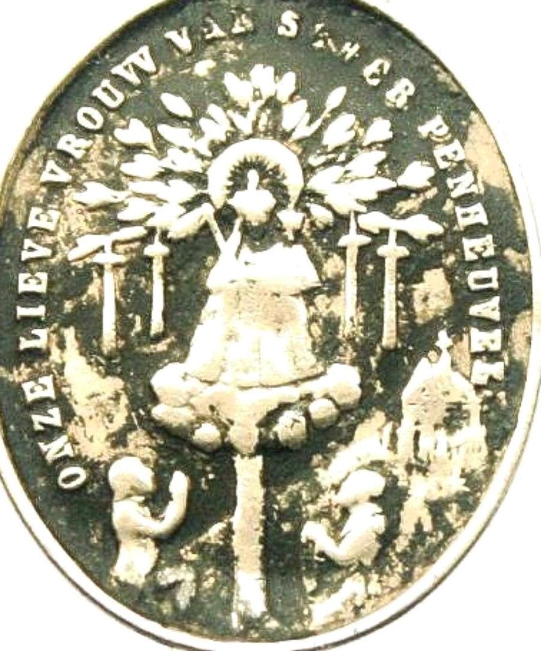 Antique Sterling Silver Religious Medal: Sacred Hearts & Notre Dame, 18 ...