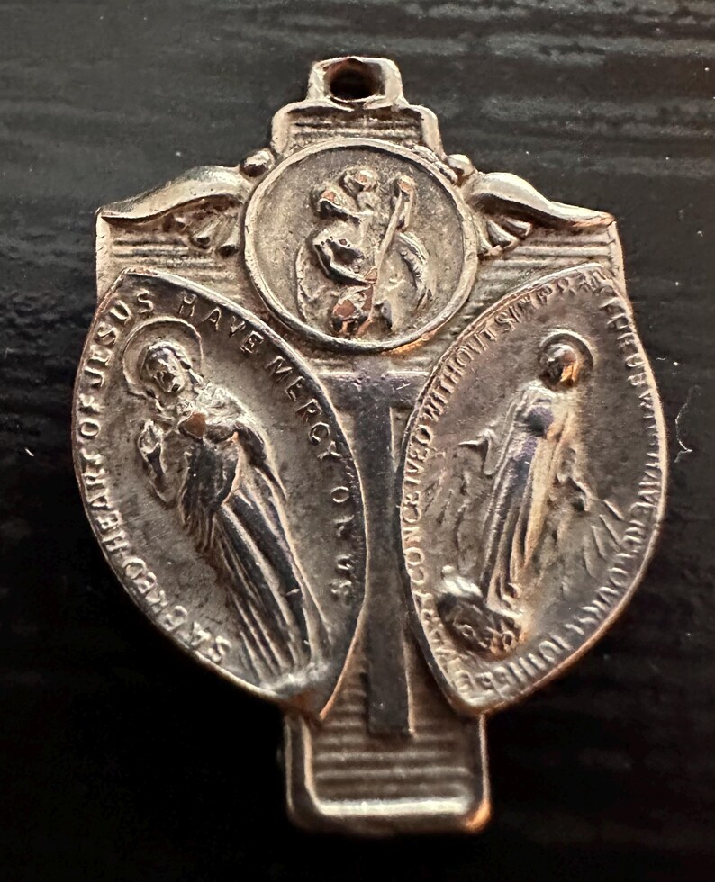 Vintage Religious Scapular Medal: Jesus, Mary, Saint Christopher ...