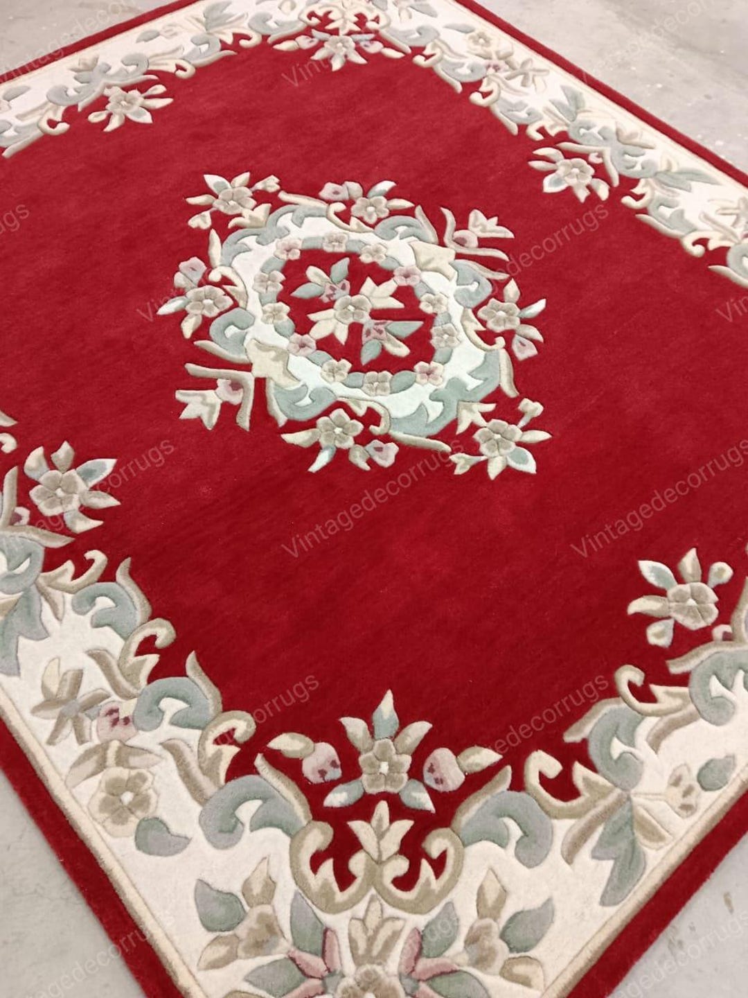 8x10 Floral Abushan Hand Tufted Rug Red and Ivory Wool Rug Handmade ...