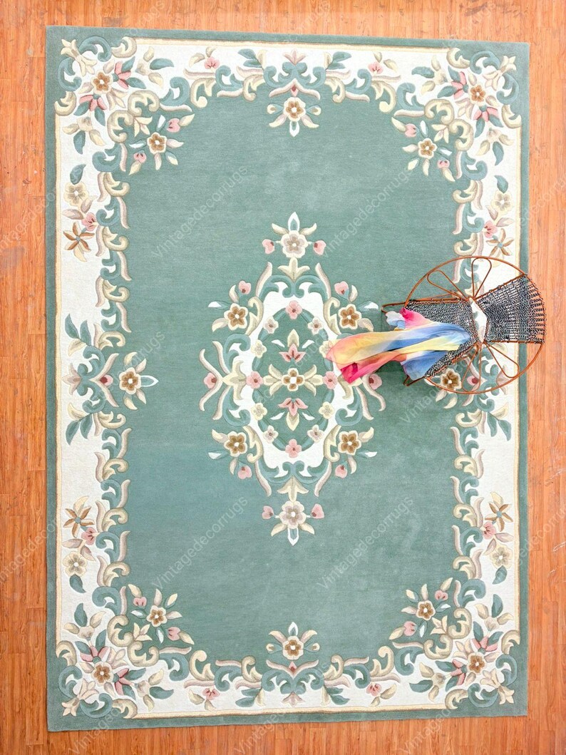 9x12 Floral Abushan Wool Rug Hand Tufted Area Carpet, Handmade Flower ...