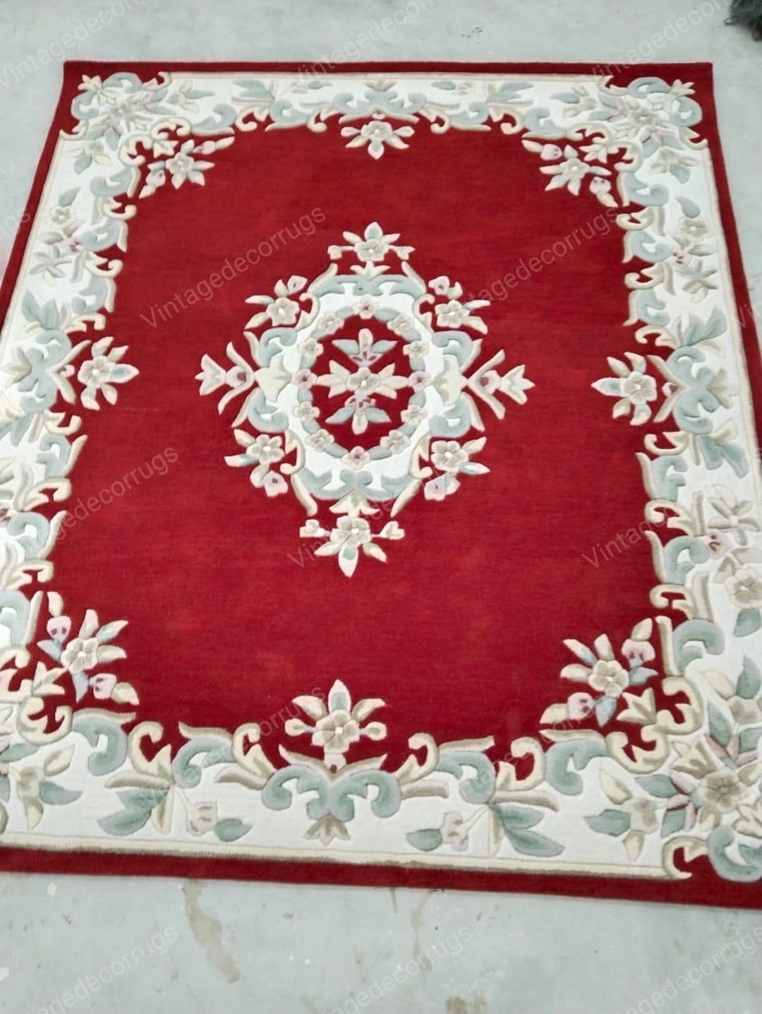 Floral Wool Rug 8x10: Red & Ivory, Hand-tufted Abushan Carpet - Etsy