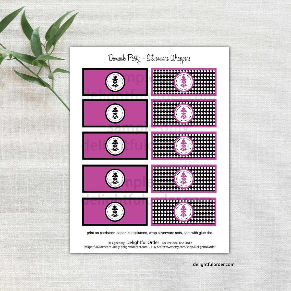Printable Party Silverware Wrappers Party Decor Damask Party - Etsy