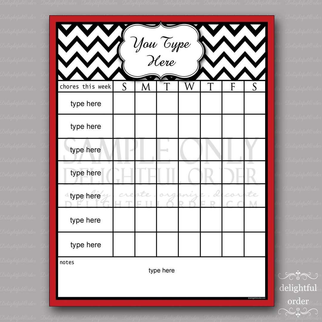 Editable Red Chevron Chore Chart PDF File Instant Digital - Etsy