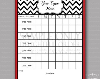 Editable Red Chevron Monthly Chore Chart PDF File Instant | Etsy