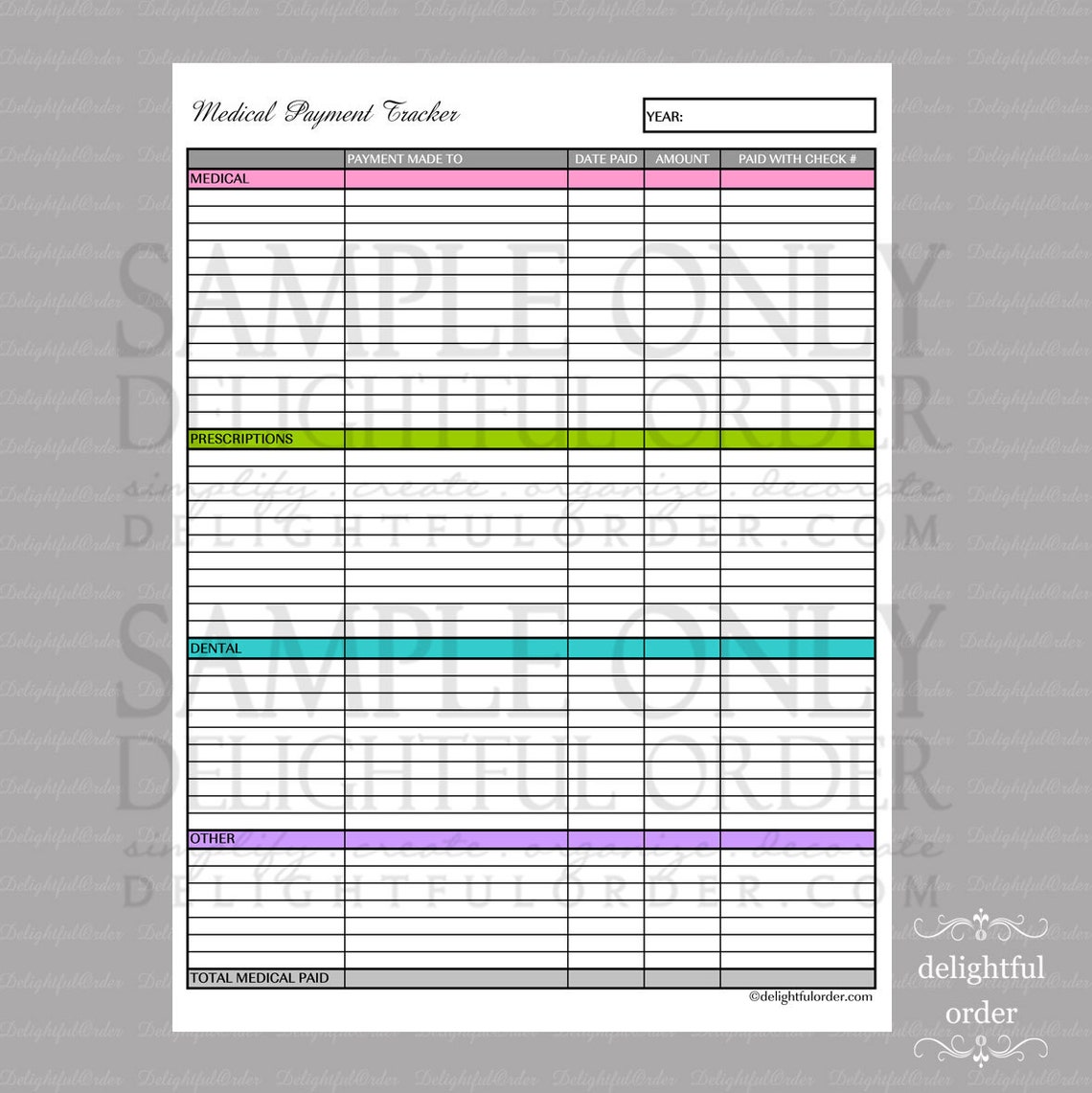 Colorful Medical Payment Tracker PDF Printable File - Etsy