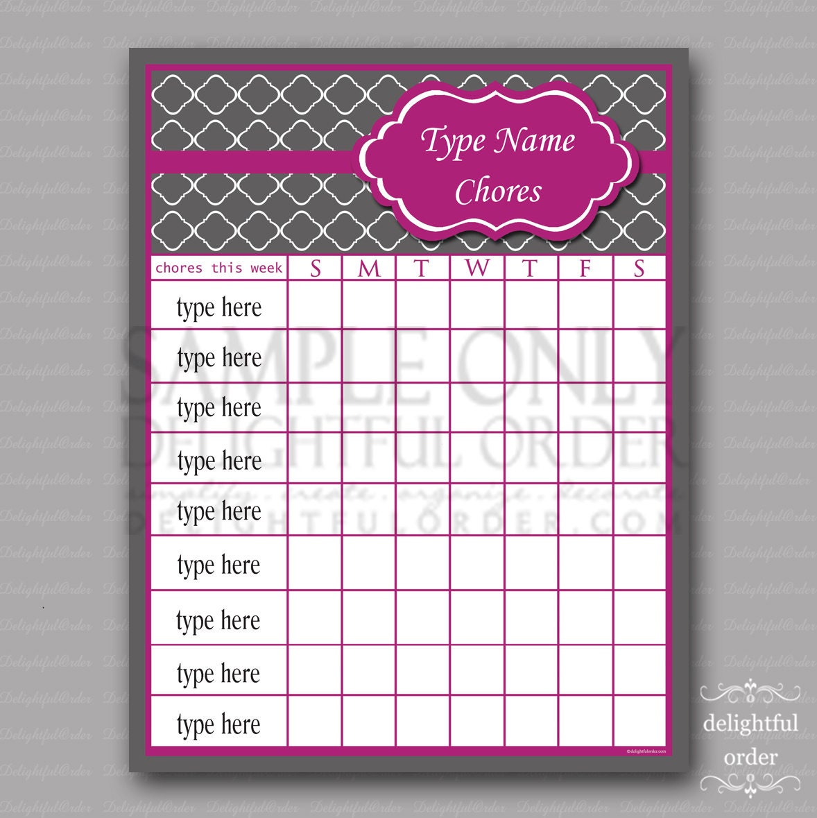 Editable Raspberry Trellis Chore Chart PDF File Instant | Etsy