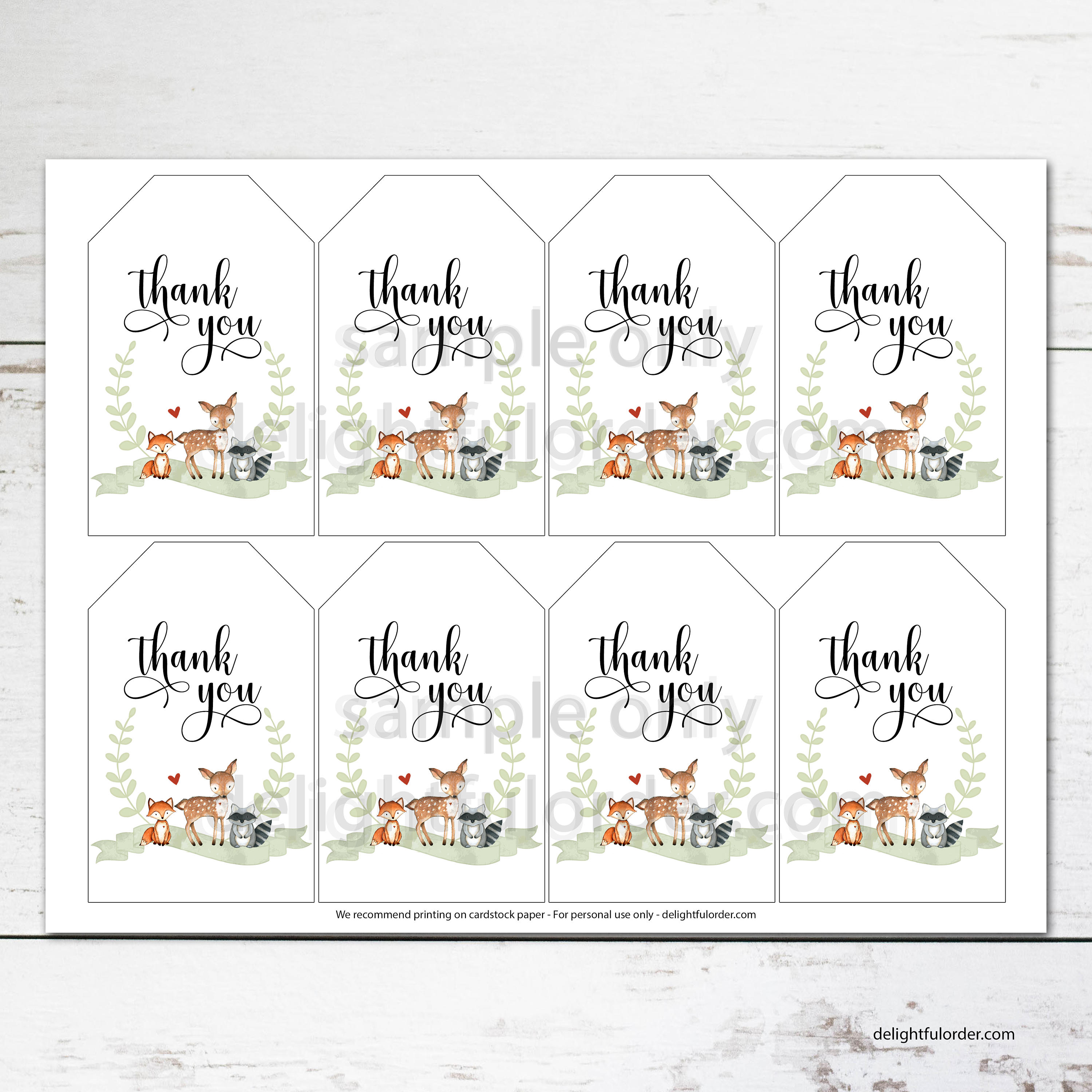 Woodland Animals Thank You Tags Favor Tag Birthday Thank - Etsy