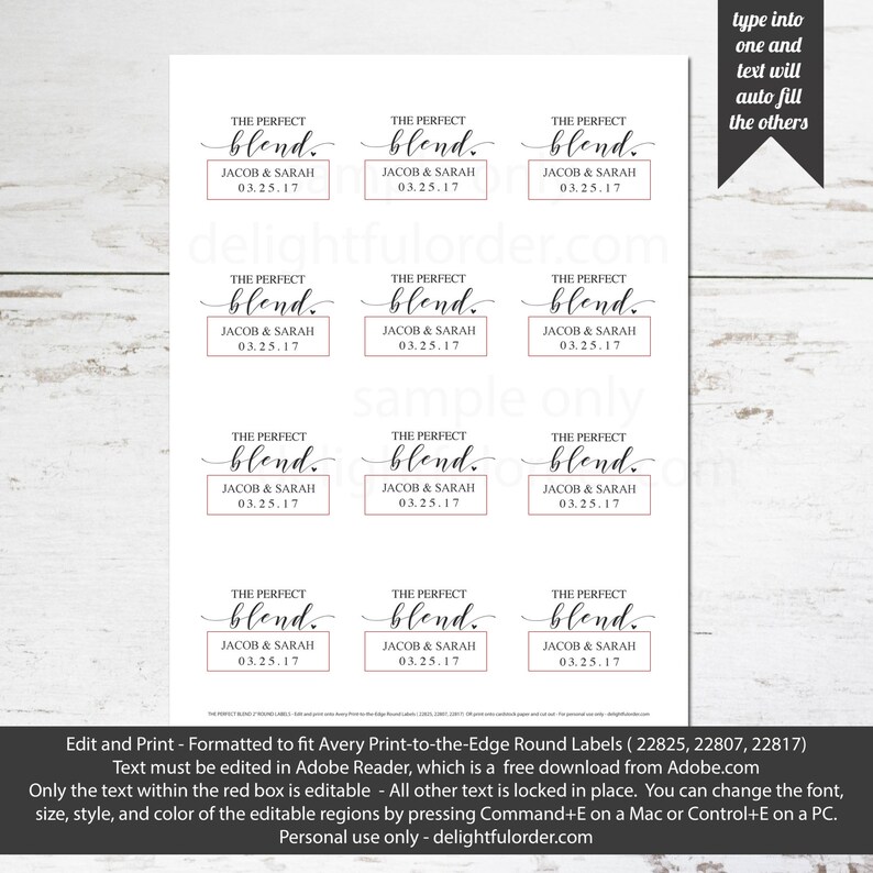 Editable the Perfect Blend Circle Labels Wedding Shower - Etsy