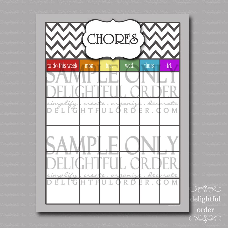 Colorful Chevron Chore Chart - PDF File - Instant Digital Download - Etsy