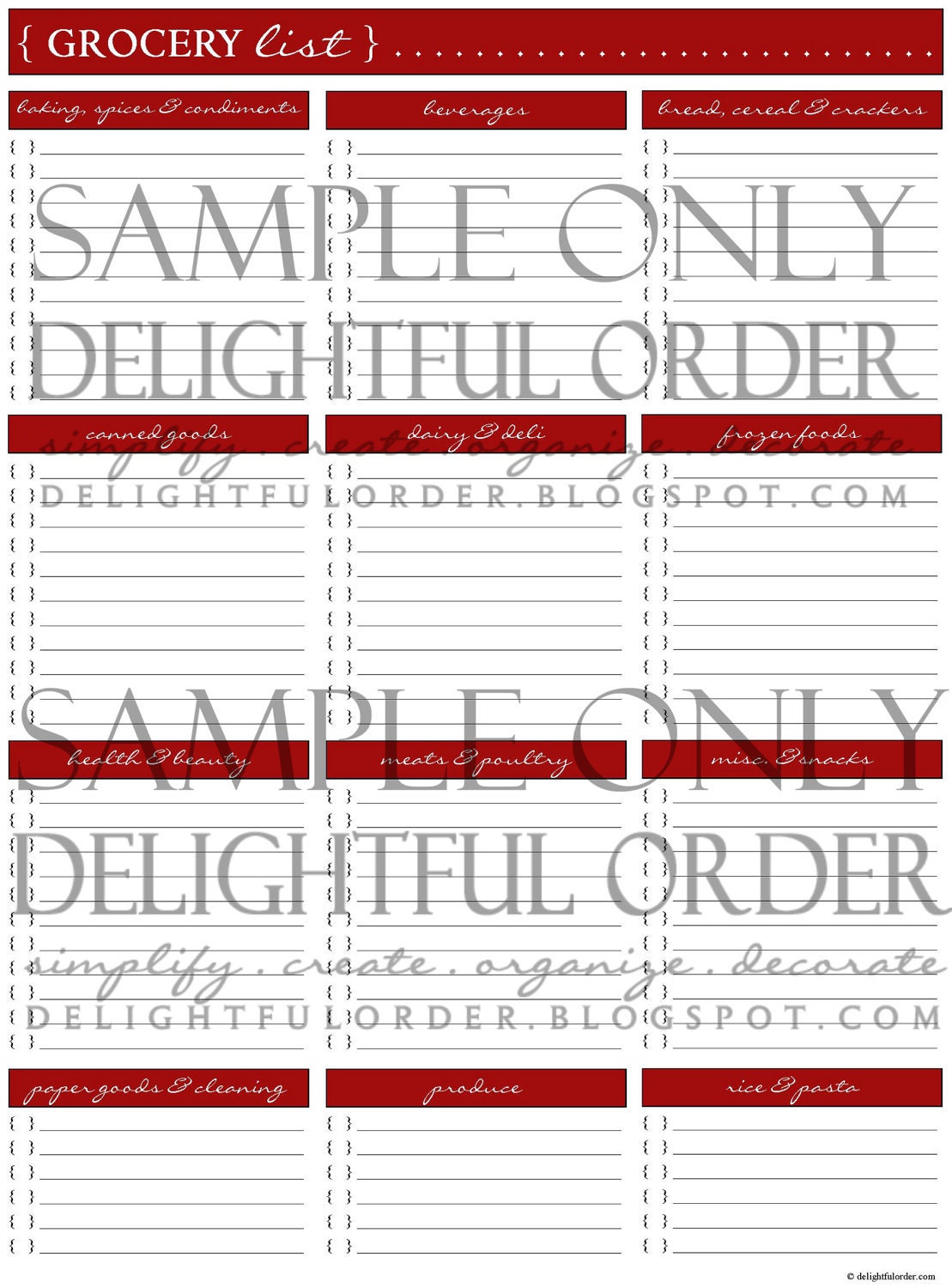 Red Grocery Shopping List PDF Printable File Instant | Etsy