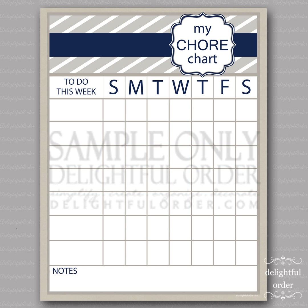 Tan & Blue Chore Chart PDF File Instant Digital Download - Etsy