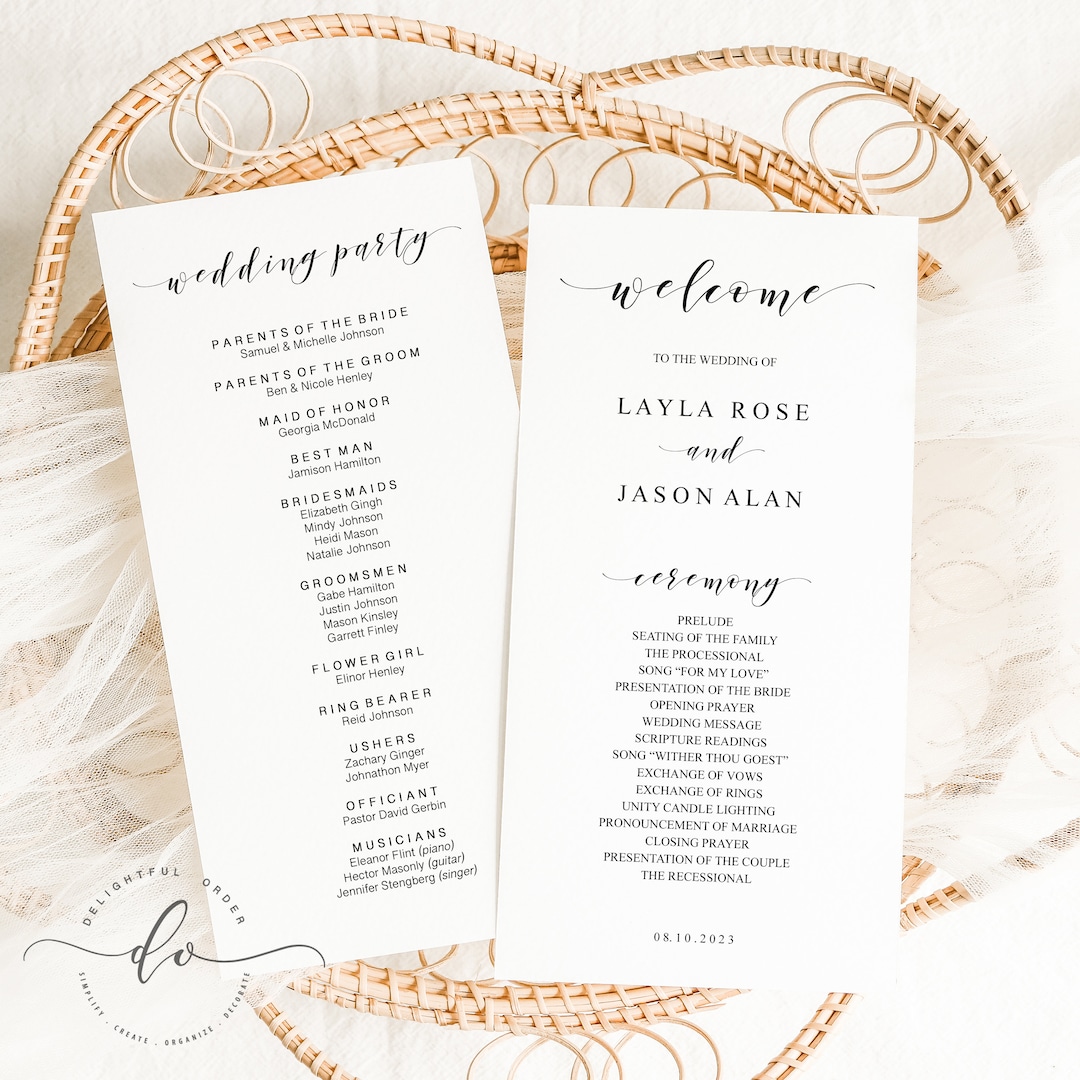 Custom Wedding Program, Front + Back Wedding Ceremony Program, Digital ...