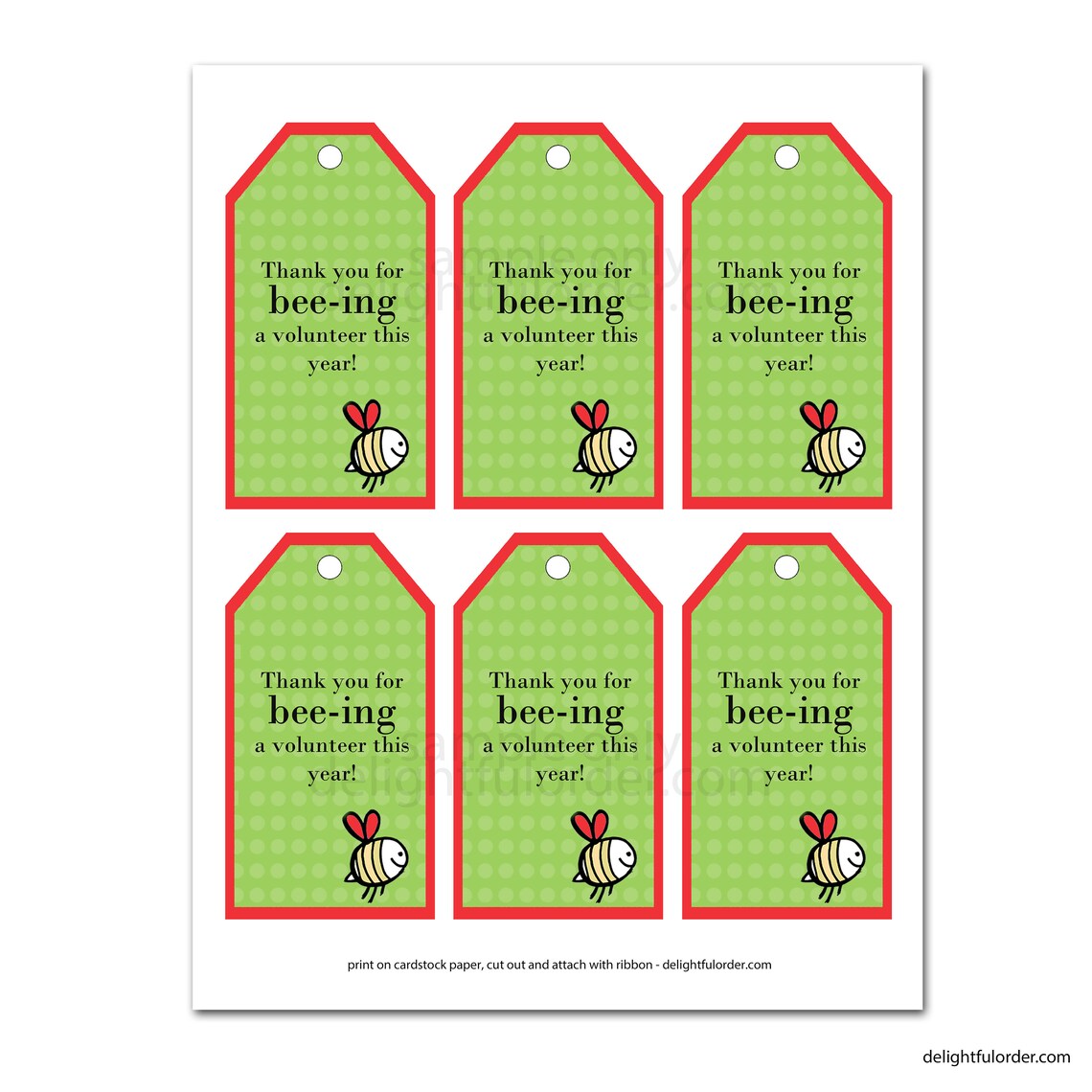 Volunteer Bee Thank You Tags, PDF, Instant Download, Printable File - Etsy