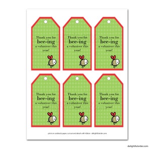 Volunteer Bee Thank You Tags, PDF, Instant Download, Printable File - Etsy