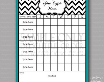 Editable Teal Chevron Monthly Chore Chart PDF File Instant | Etsy