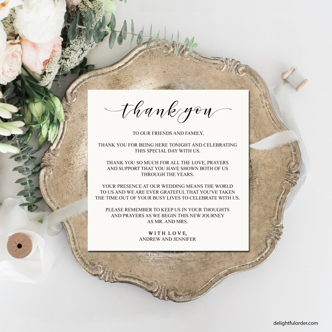 Editable Thank You Place Cards, Elegant, Modern Design, Printable ...