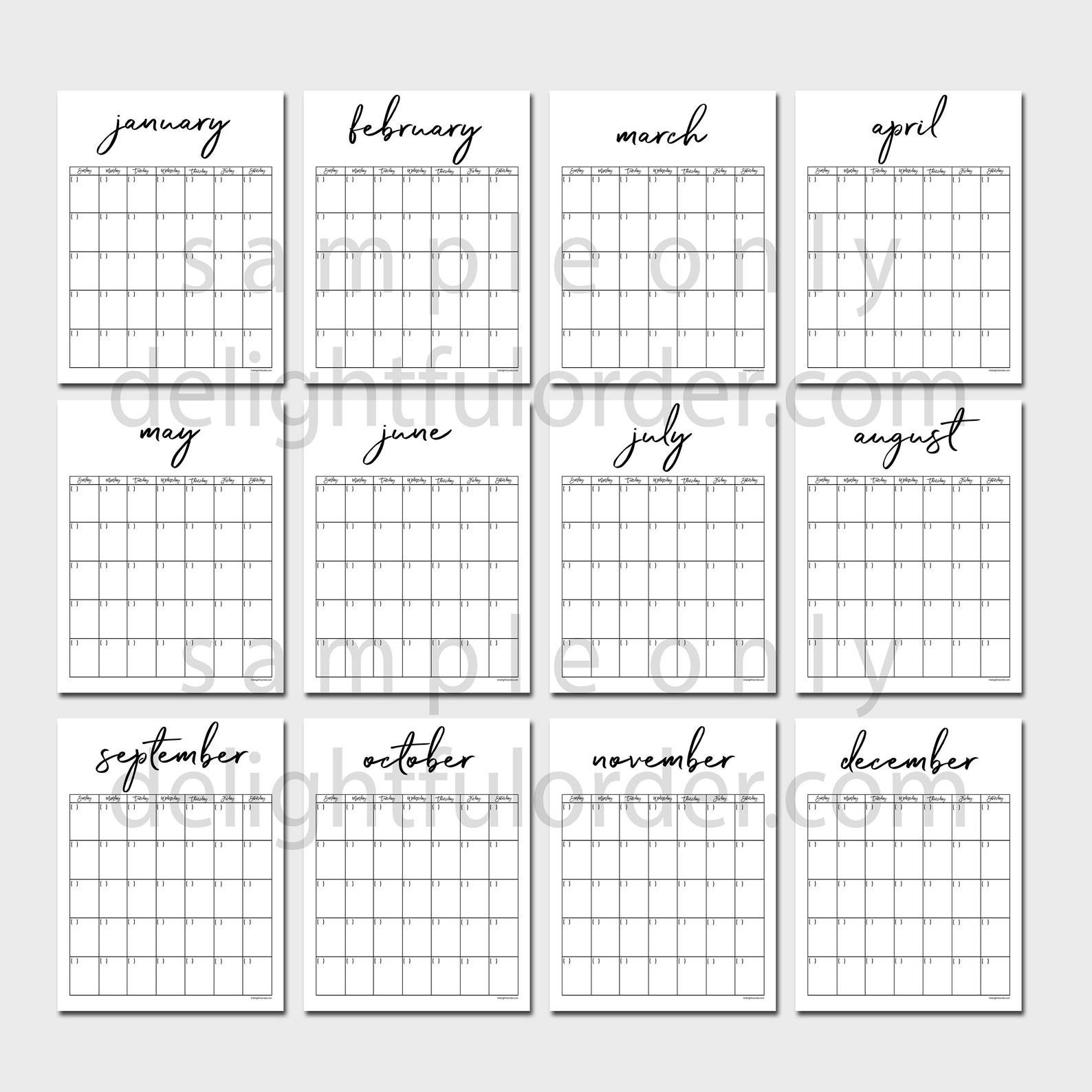 Monthly Calendar 12 Pages PDF Printable Files Instant | Etsy