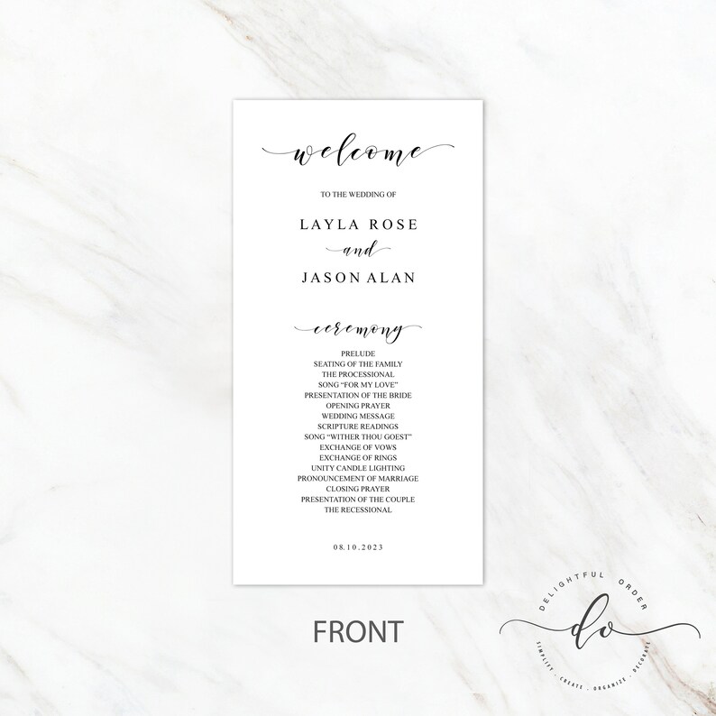 Custom Wedding Program, Front + Back Wedding Ceremony Program, Digital ...