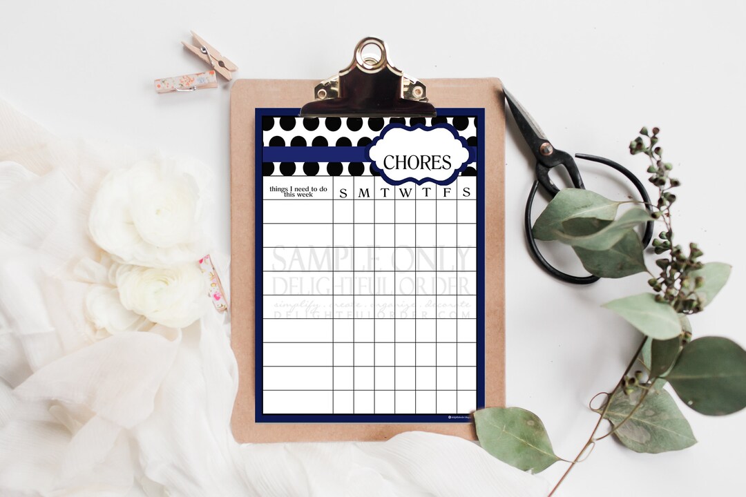 Navy Blue Chore Chart - PDF File - Instant Digital Download - Etsy