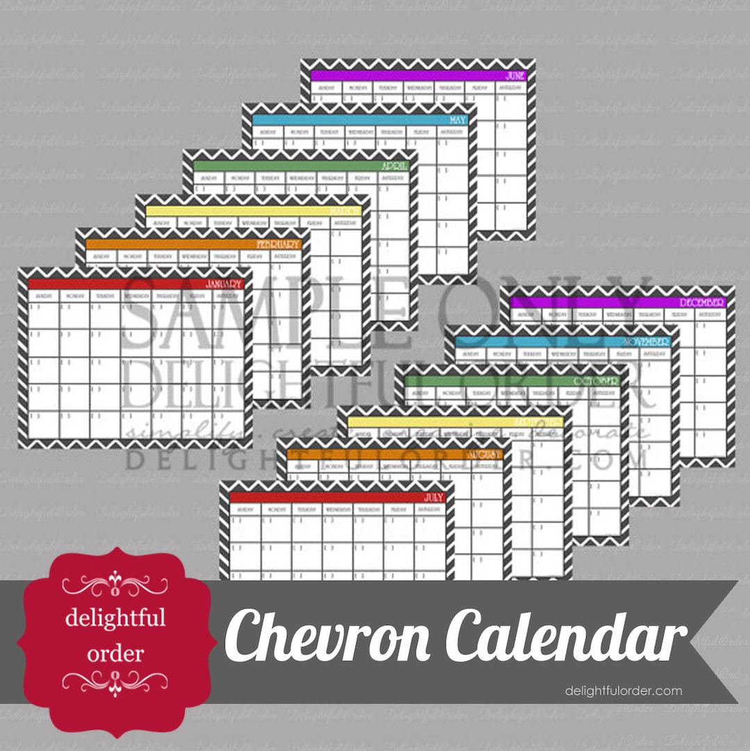 Calendario Chevron Imprimible Chevron Monthly Calendar 12 Pages PDF
