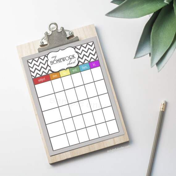 Homework Chart PDF Printable File Instant Digital Download - Etsy