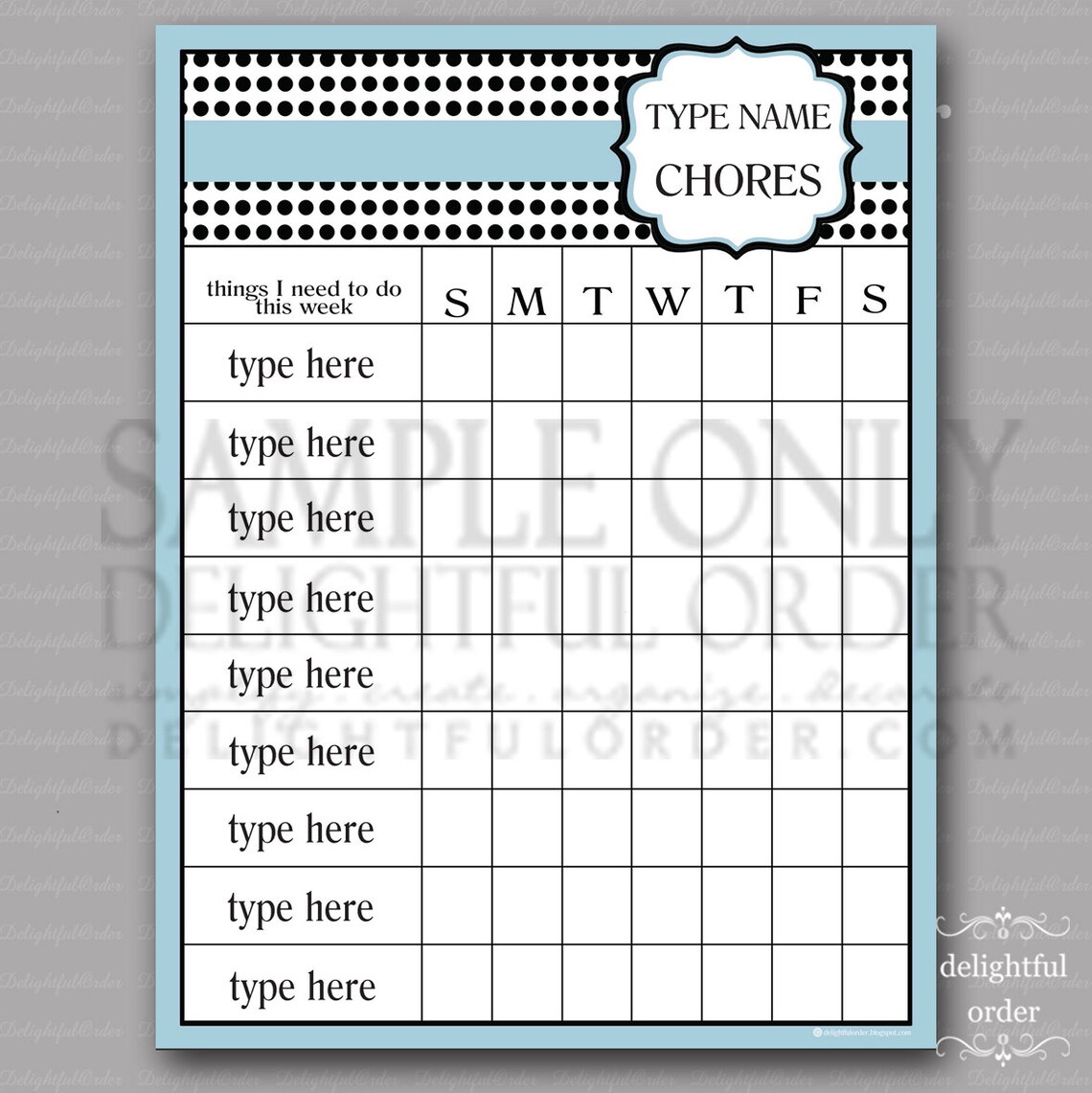Editable Blue Dot Chore Chart - PDF File - Instant Digital Download - Etsy