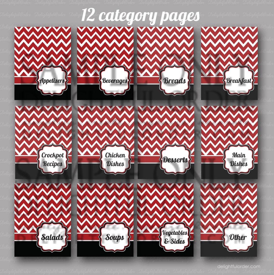 Red and Black Chevron Meal Planner Recipe Binder - (26 Pages) PDF ...