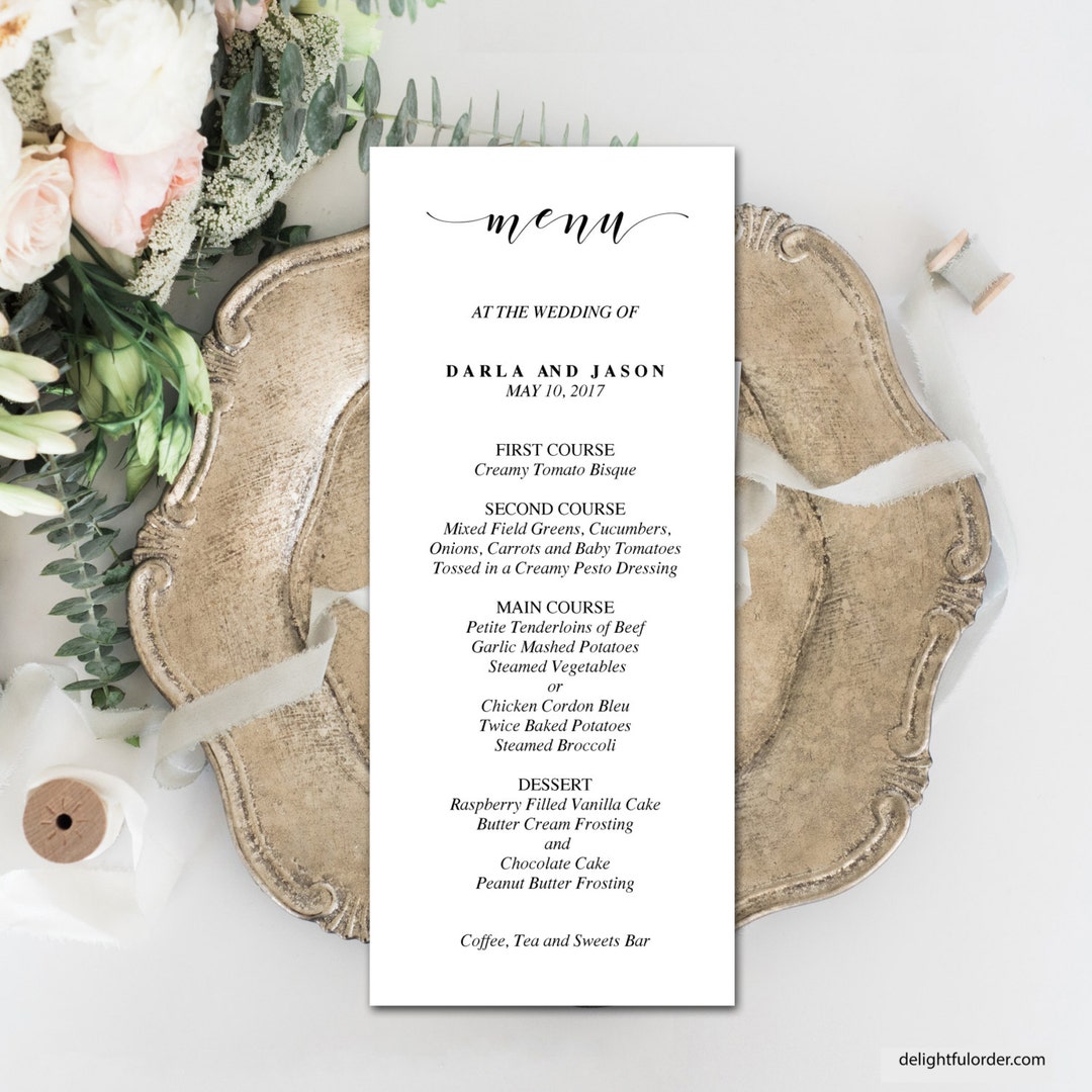 Editable Wedding Menu, Elegant, Modern Design, Printable Template, DIY ...