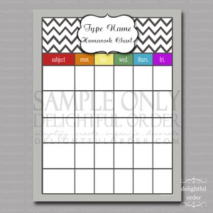 Editable Homework Chart - PDF Printable File - Instant Digital Download ...