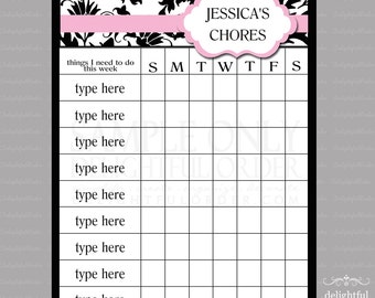 Editable Red Damask Chore Chart PDF File Instant Digital - Etsy