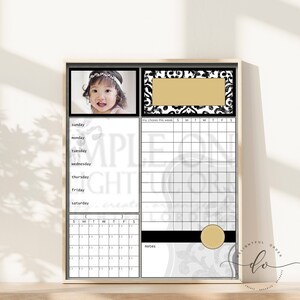 Digital Dry Erase Calendar - 16x20 Yellow Damask Chore Calendar (JPEG ...