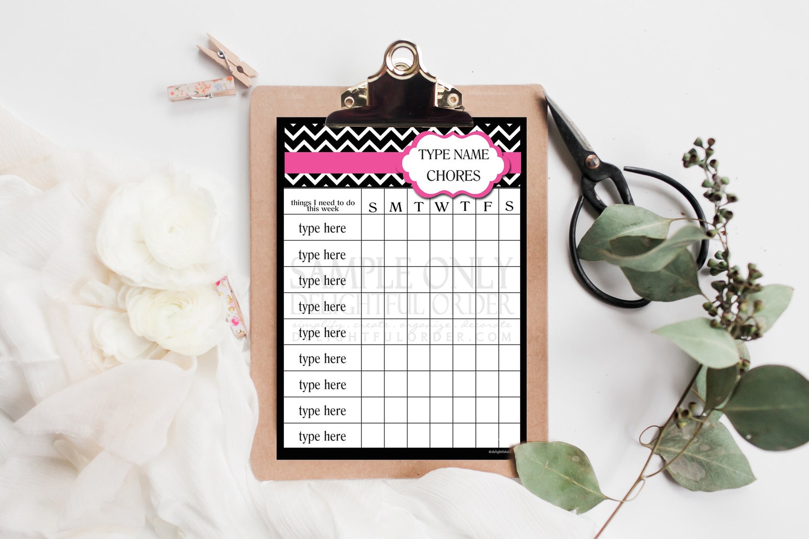 Editable Pink Chevron Chore Chart - PDF File - Instant Digital Download ...