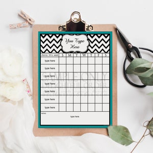 Editable Teal Chevron Chore Chart - PDF File - Instant Digital Download ...