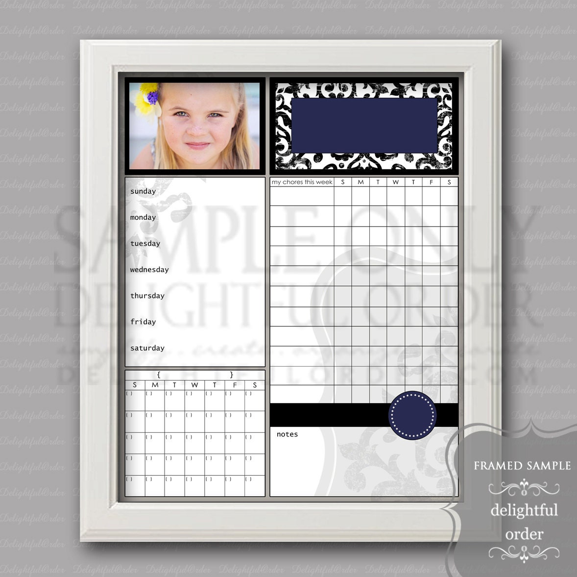 Digital Dry Erase Calendar 16x20 Navy & Black Damask With - Etsy