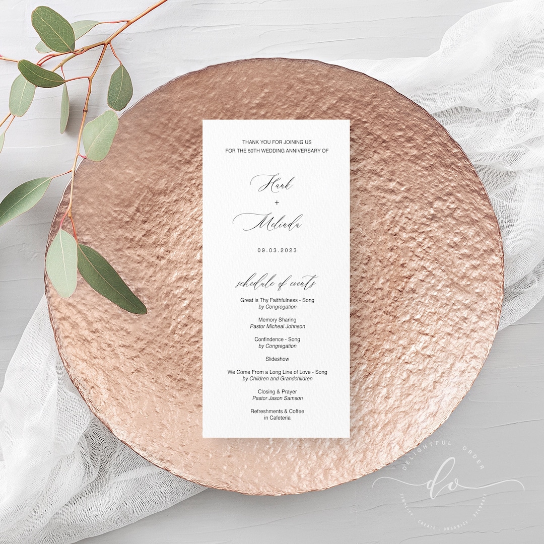 50th Wedding Anniversary Ceremony Program, Single Page, Digital ...