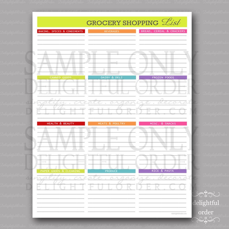 Colorful Grocery Shopping List PDF Printable File Instant - Etsy