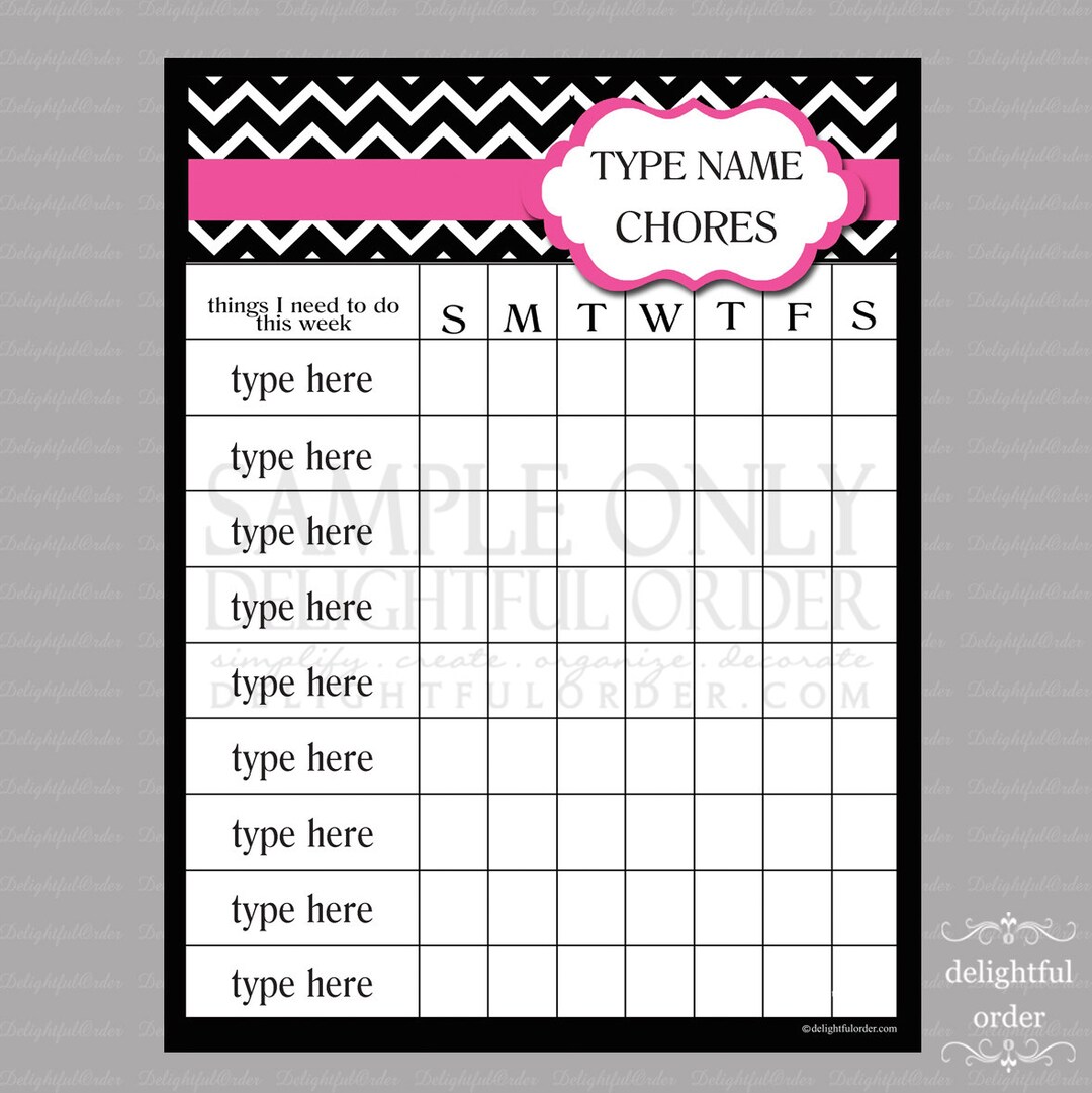 Editable Pink Chevron Chore Chart PDF File Instant Digital - Etsy