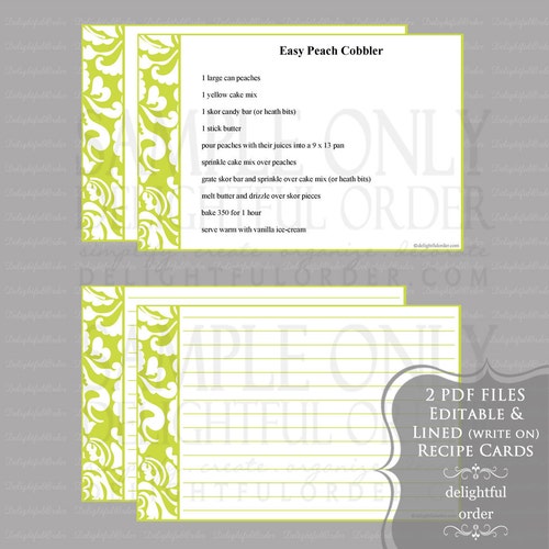 Editable and Printable 4 X 6 Tan Damask Recipe Cards 2 - Etsy