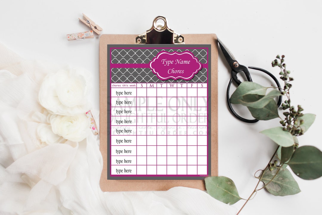 Editable Raspberry Trellis Chore Chart - PDF File - Instant Digital ...