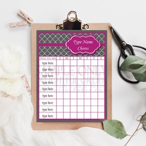 Editable Raspberry Trellis Chore Chart - PDF File - Instant Digital ...