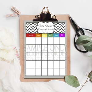 Editable Homework Chart - PDF Printable File - Instant Digital Download ...