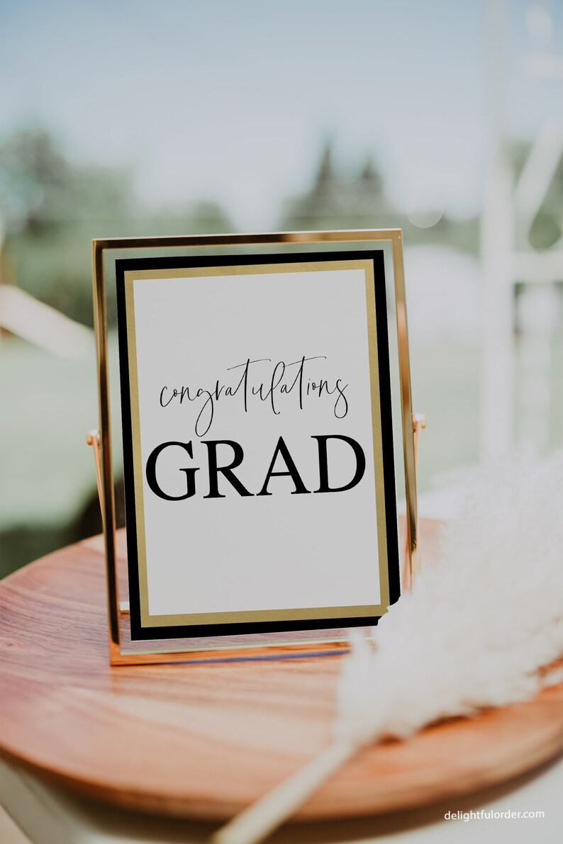 Printable Congratulations Grad Sign Black & Gold Table Decor - Etsy