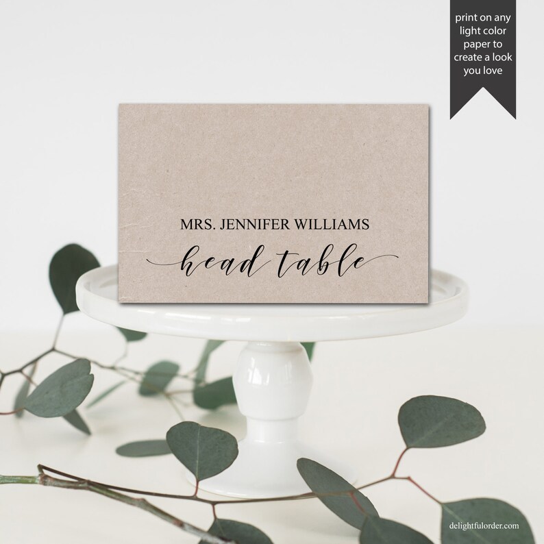 Editable Head Table Place Cards, Tent Fold Table Setting Name Cards ...