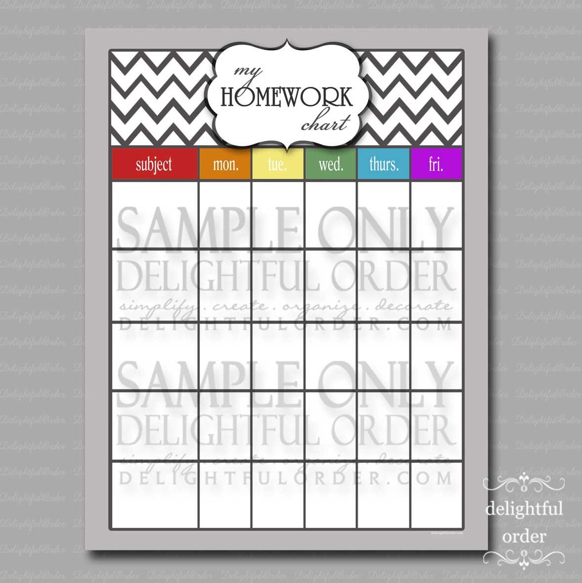 Homework Chart PDF Printable File Instant Digital Download | Etsy