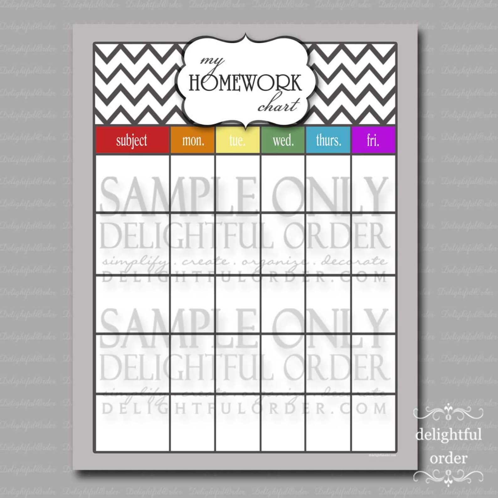 Homework Chart PDF Printable File Instant Digital Download | Etsy