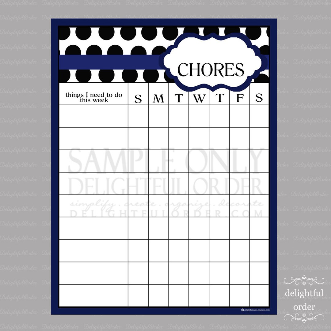 Navy Blue Chore Chart PDF File Instant Digital Download - Etsy