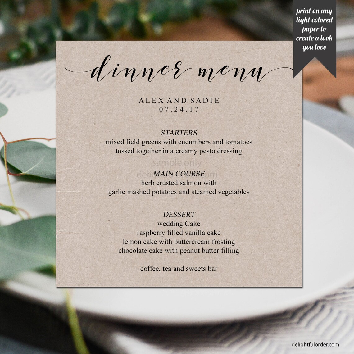 Editable Square Wedding Dinner Menu Elegant Modern Design - Etsy