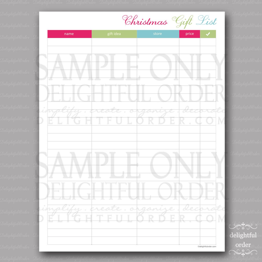 Christmas Gift List PDF Printable File Instant Digital Download - Etsy